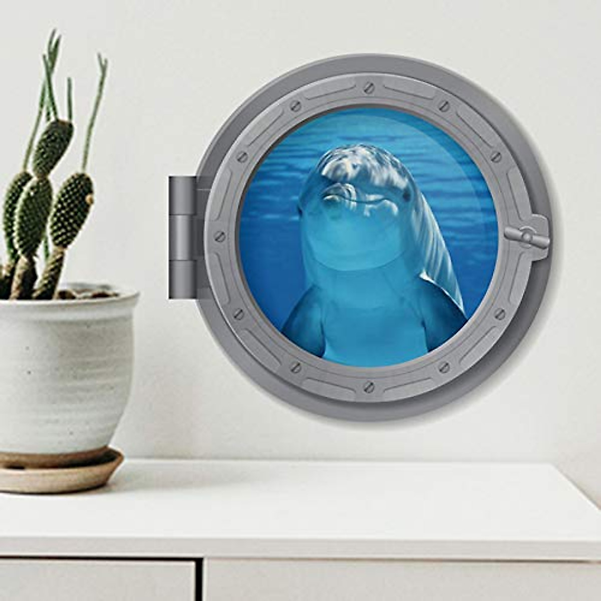 BooDecal 11 x 11 inch Cute Dolphin Undersea Series Porthole Fake Window Removable Wall Decals Swimming Sea Fish Waterproof Wall Stickers for Childrens Playroom Nursery Bathroom