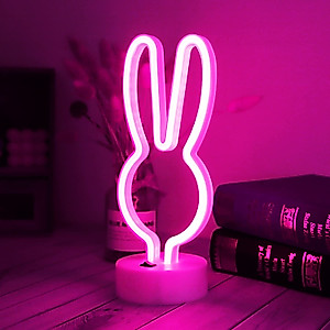 Easter Decorations Rabbit Lights Neon Signs, Creative Bunny Neon Lights with Base Battery/USB Operated Rabbit Stuff for Home, Nursery Room, Baby Teen Kids Girls Bedroom, Spring Decor (Rabbit-Pink)
