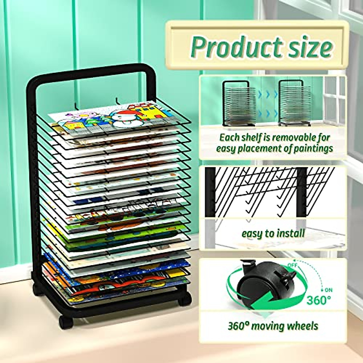 ZXMOTO Art Drying Rack Steel Drying Painting Racks Double Sided Wire Drying Shelf, 20 Shelves, 29x19x3 Inches