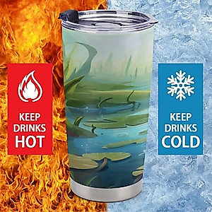 FHENMSA Reusable Plastic Water Cups with Lids,Frog in A Pond Print Anti-overflow Cup,sports Travel Coffee Cup