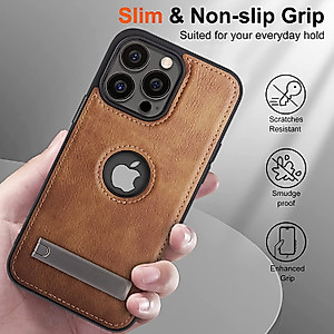 WTCASE for iPhone 13 Pro Max Leather Case, Thin Flexible Soft Grip Luxury Vgean Cover for Men, Protective Slim Kickstand Shockproof Phone Cases Compatible with iPhone 13 Pro Max(2021) 6.7" (Brown)