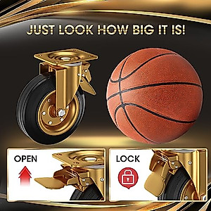 OVLLAN 8 Inch Caster Wheels, Casters Set of 4 Heavy Duty - Swivel Locking Heavy Duty Casters, Industrial Casters with Brake, Rubber Castor Wheels for Cart Dolly Workbench, Total Capacity 3400 lbs