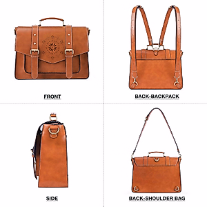 ECOSUSI Backpack for Women Briefcase Messenger Laptop Bag Vegan Leather Satchel Work Bags Fits 15.6 inch Laptops, Brown