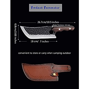 DRGSKL Hand Forged Meat Cleaver Knife Butcher Knife for Meat Cutting Full Tang Chef Knife with Belt Sheath and Gift Box High Carbon Steel Knife for Kitchen or Camping Thanksgiving Christmas Gift