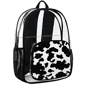 Clear Backpack Cow Print Clear Bag Heavy Duty PVC Mini Backpack Durable Clear Bookbags Transparent Backpack Clear Bags For School, Work, Security Clear Backpack For Women/Men/Girls