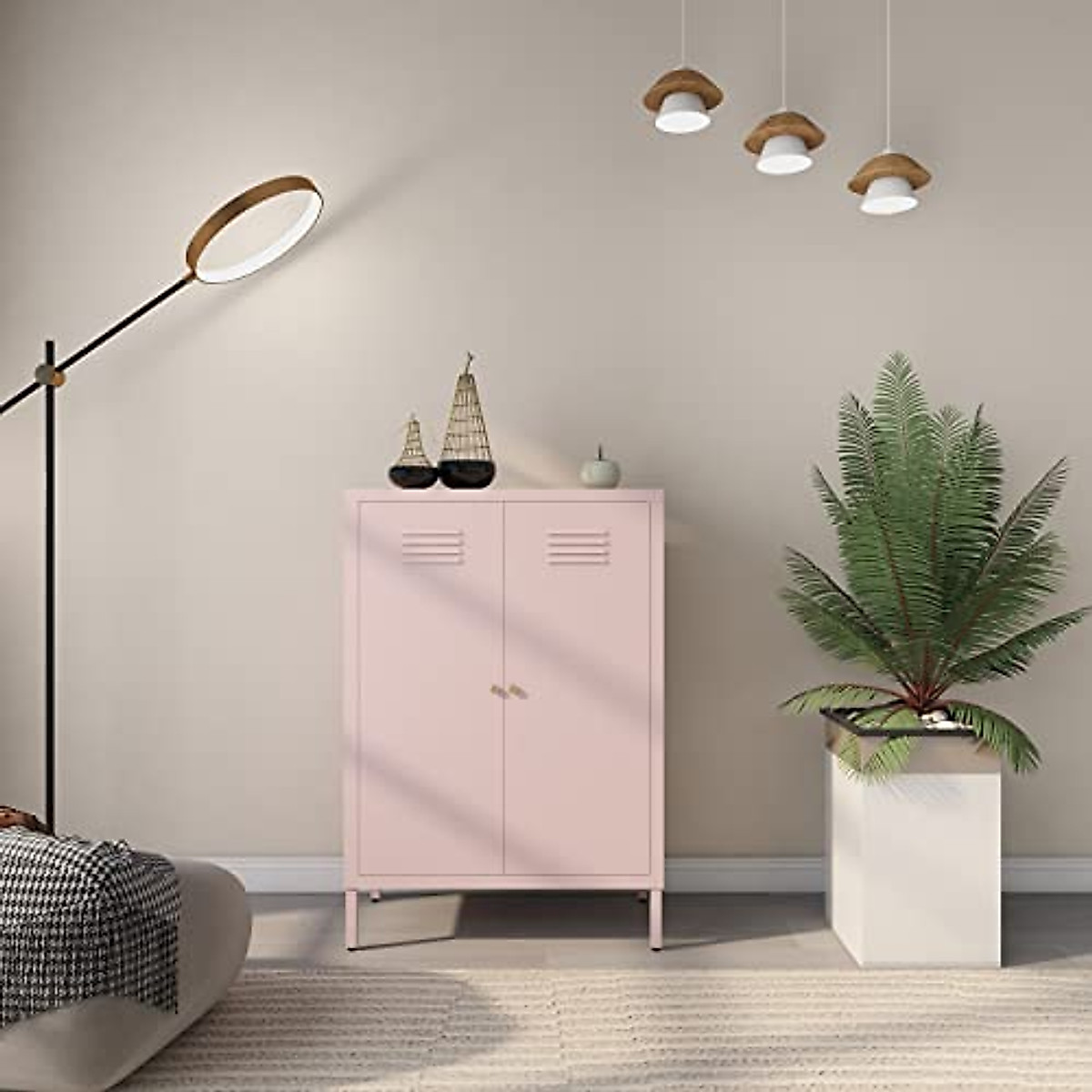 LINGZOE 2 Door Pink Metal Locker Storage Accent cabinets with Doors and Shelves, Steel Cupboard lockers for Kids Bedroom