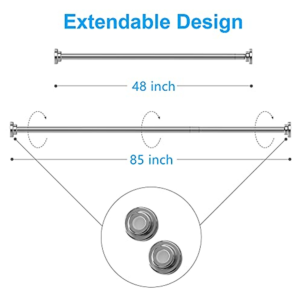 TEECK Shower Curtain Rod, 48-85 Inch Adjustable Tension Spring, Premium Stainless Steel, Anti-Slip, No Driling, No Rust, for Bathroom,Silver,Easy to use