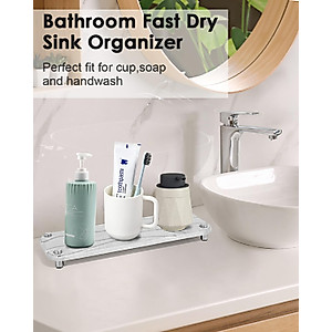Fast Drying Stone Sink Caddy - Instant Dry Sink Organizer for Bathroom Kitchen, Water Absorbing Stone Tray for Sink Countertop, Diatomaceous Earth Quick Dry Stone Rack for Sponge, Soap Dispenser, Cup