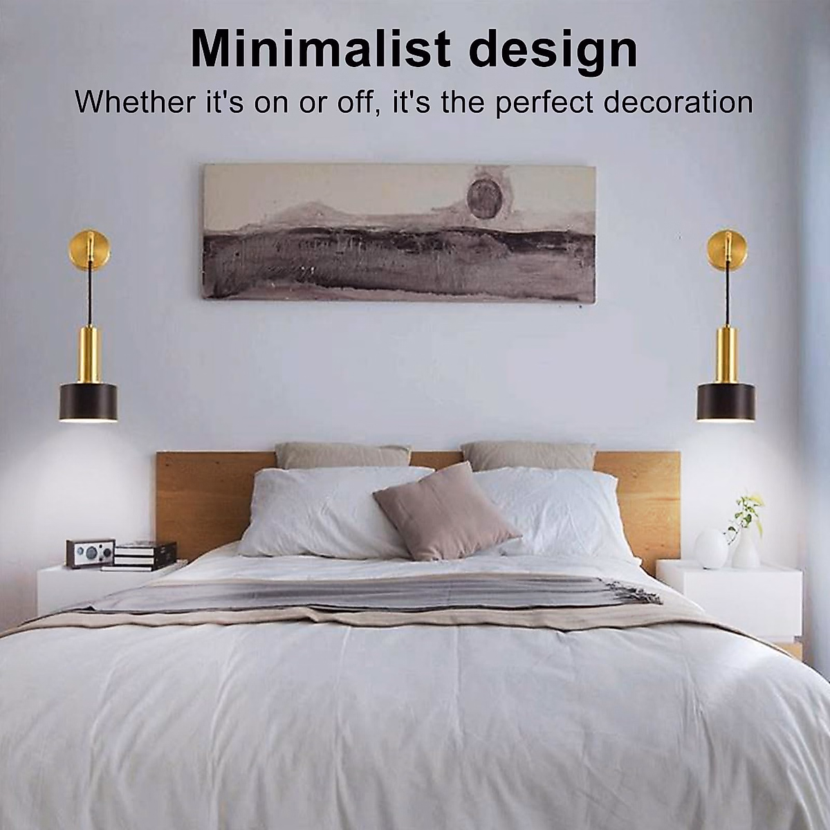 CATA-MEDICA Black Indoor Wall Sconces Set of 2, Modern Adjustable Height Bedside Wall Lamp, Wall Mounted Lamp, E26 Brass Wall Lights Fixtures for Bedroom Living Room Hallway Corridor Stairs