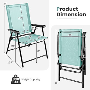 Giantex Patio Chairs Set of 4, Folding Patio Chairs for Deck Beach Camping Dining Picnic, Portable Sling Back Chairs Space Saving Turquoise