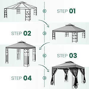 COBIZI Gazebo Canopy Tent, Outdoor Canopy 10x13 Tents for Parties, Patio Gazebo with Mosquito Netting, Patio Covers for Shade and Rain, Screen House for Backyard, Lawn and Garden, Steel Frame, Gray