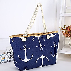Large Canvas Tote Bag for Women,bolso shopper de lona Beach Tote Bags,Top Zip Tote with Inner Pocket for Travel,Working,Shopping, Blue, One Size