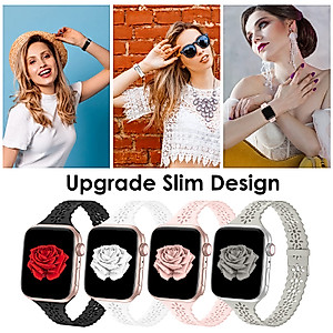 Bandiction 4 Pack Lace Silicone Bands Compatible with Apple Watch Band 38mm 40mm 41mm 42mm 44mm 45mm 46mm 49mm, Women Slim Thin Hollow-out Wristband for iWatch Series 10 9 Ultra 8 SE 7 6 5 4 3 2 1