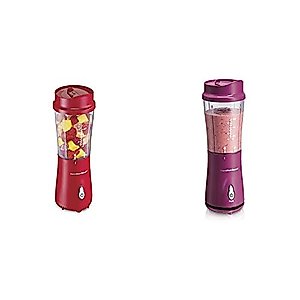 Hamilton Beach Personal Blender for Shakes and Smoothies with 14oz Travel Cup and Lid, Red (51101RV) & Personal Blender for Shakes and Smoothies with 14oz Travel Cup and Lid