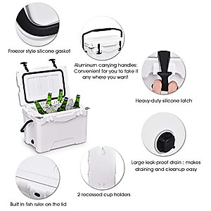 Giantex 20 Quart Portable Ice Cooler, Heavy Duty Ice Chest with 2 Cup Holder, Fish Ruler, Bottle Openers, Camping Cooler for Beach Boat Fishing Hunting BBQ (20 Quart)