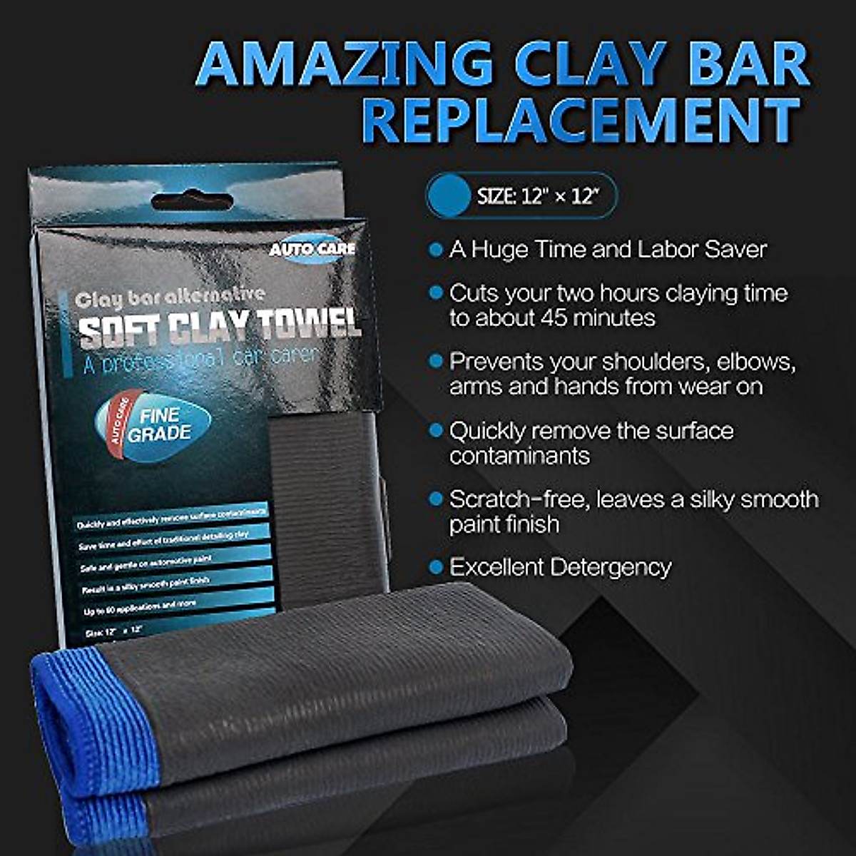 Clay Bar Towel, AutoCare Fine Grade Microfiber Clay Towel Automotive Detailing Towel Clay Bar Alternative for Car Detailing, Creative Gift-Blue, 1 Pack