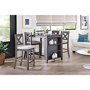 OSP Home Furnishings Century Dining Set Includes Table with Built-in Storage Shelves and 4 Stools, Slate Grey Finish