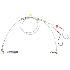 Fishing Hook Rigs with Sinker 49 Strands Steel Leaders-Saltwater Surf Fishing Tackle Kit Heavy Duty Hooks,7 * 7 Strands Steel Wire with Nylon-Coating (20#, 2 Hooks Rig with Sinker)