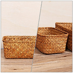 Luxshiny Storage Bins Seagrass Wicker Baskets Basket Hand Woven Storage Bin Rattan Shelf Baskets Key Bowl for Desktop Case Sugar Packet Sundries Holder Random Color M