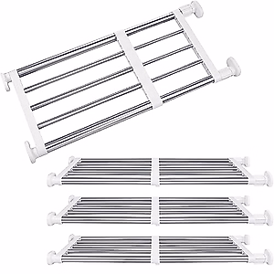 Geetery 4 Pcs Closet Tension Shelf Rod Metal Expandable Shelf Organizer Adjustable Closet Shelves Closet Shelf Rack DIY Closet Dividers Separators for Cabinet Storage Locker Clothes (16.54-25.6 Inch)