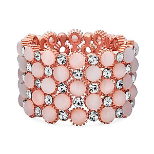 Bling Jewelry Holiday Fashion Wide Cuff Pink Rose Gold Plated Pink Cats Eye Crystal Statement Stretch Bracelet For Women Teen Prom