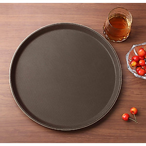 New Star Foodservice 25064 Restaurant Grade Non-Slip Tray, Plastic, Rubber Lined, Round, 14-Inch, Brown