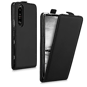 kwmobile Vertical Flip Case Compatible with Sony Xperia 1 III - Case PU Leather Protective Flip Cover with Magnet - Black