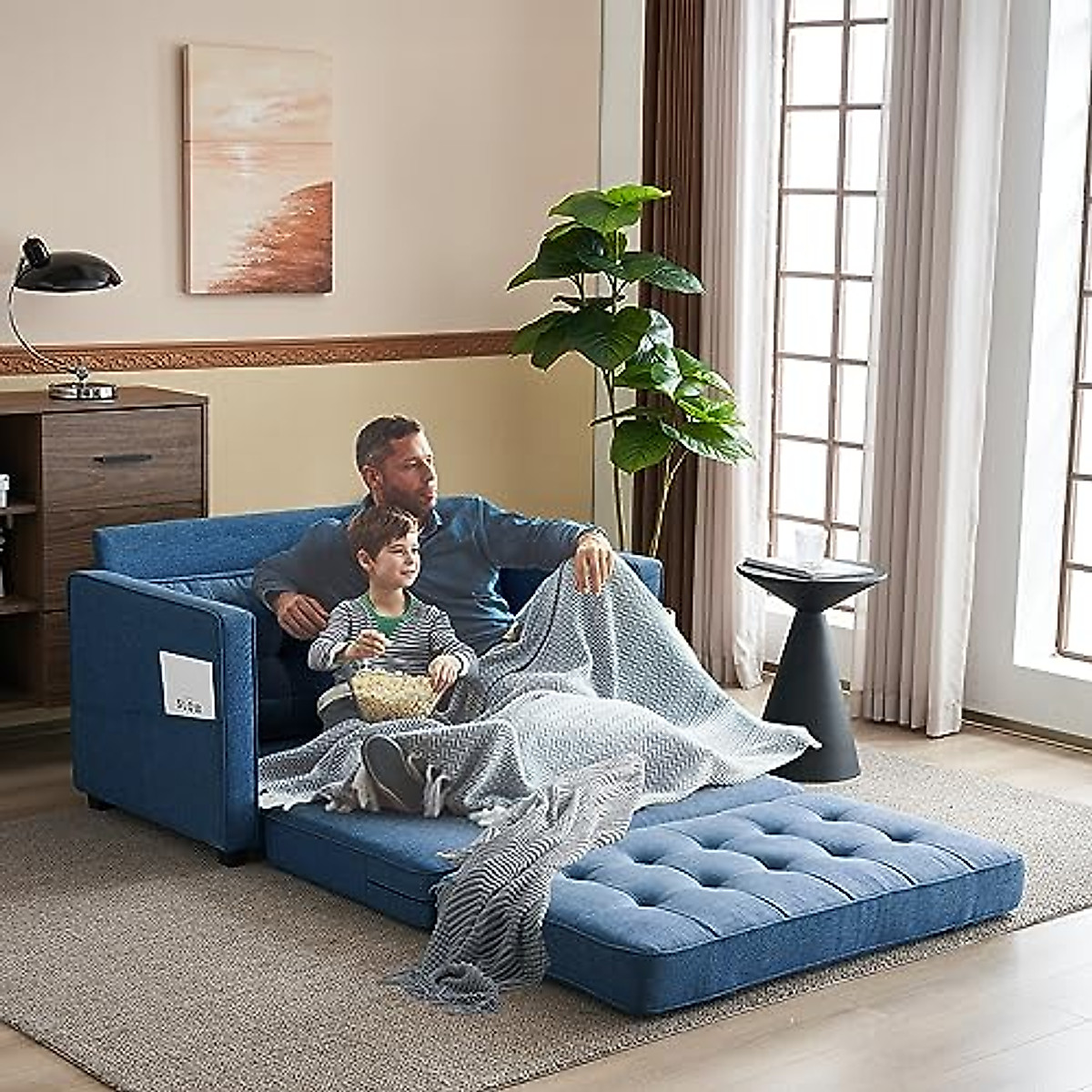 VINGLI Upgraded Loveseat Sleeper, 53.5" W 80" L Convertible Sofa Bed Couch Futon Couches for Living Room, Folding Couch Bed for Small Spaces, Foldable Floor Gaming Sofa Bed for Basement, Navy Blue