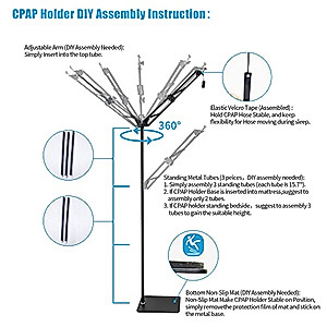 CPAP Hose Tube Holder Support Clamp Clip Hook Support Bedside Storage Kit_Metal Structure Strong_5.6 ft Max High_Angle Height Adjustable_Prevent Hose Loose Tangle Air Leakage During Sleep