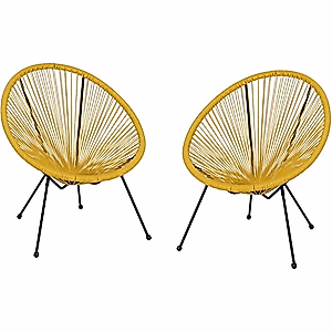 Noble House Anson Hammock Weave Chair with Steel Frame Yellow/Black (Set of 2)