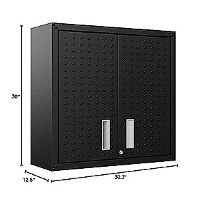Manhattan Comfort Fortress 30" Floating Textured Metal Garage Cabinet with Adjustable Shelves, Set of 1, Charcoal Gray