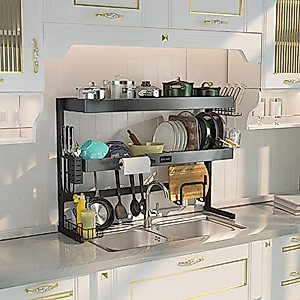 2023 Model，Over The Sink Dish Drying Rack 3-Tier Dish Drying Rack Over Sink Adjustable Length(26-37.5in), Stainless Steel Dish Drainer, Dishes Rack Kitchen Pots, pans, dishes and pots Organizer