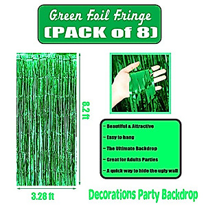 8 Pack Green Tinsel Foil Fringe Curtain Backdrop, 3.28Ft x 8.2Ft Metallic Streamers for Photo Booth Birthday Wedding Bridal Shower Bachelorette New Year Party St Patrick Day Decorations