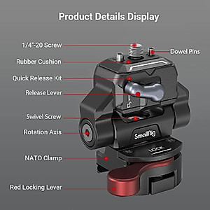 SmallRig Quick Release Camera Monitor Mount with NATO Clamp, Supports Swivel 360° and Tilt 150° Adjustable, Drop-in HawkLock Camera NATO Rail Monitor Holder for 5" & 7" Monitor - 3601C