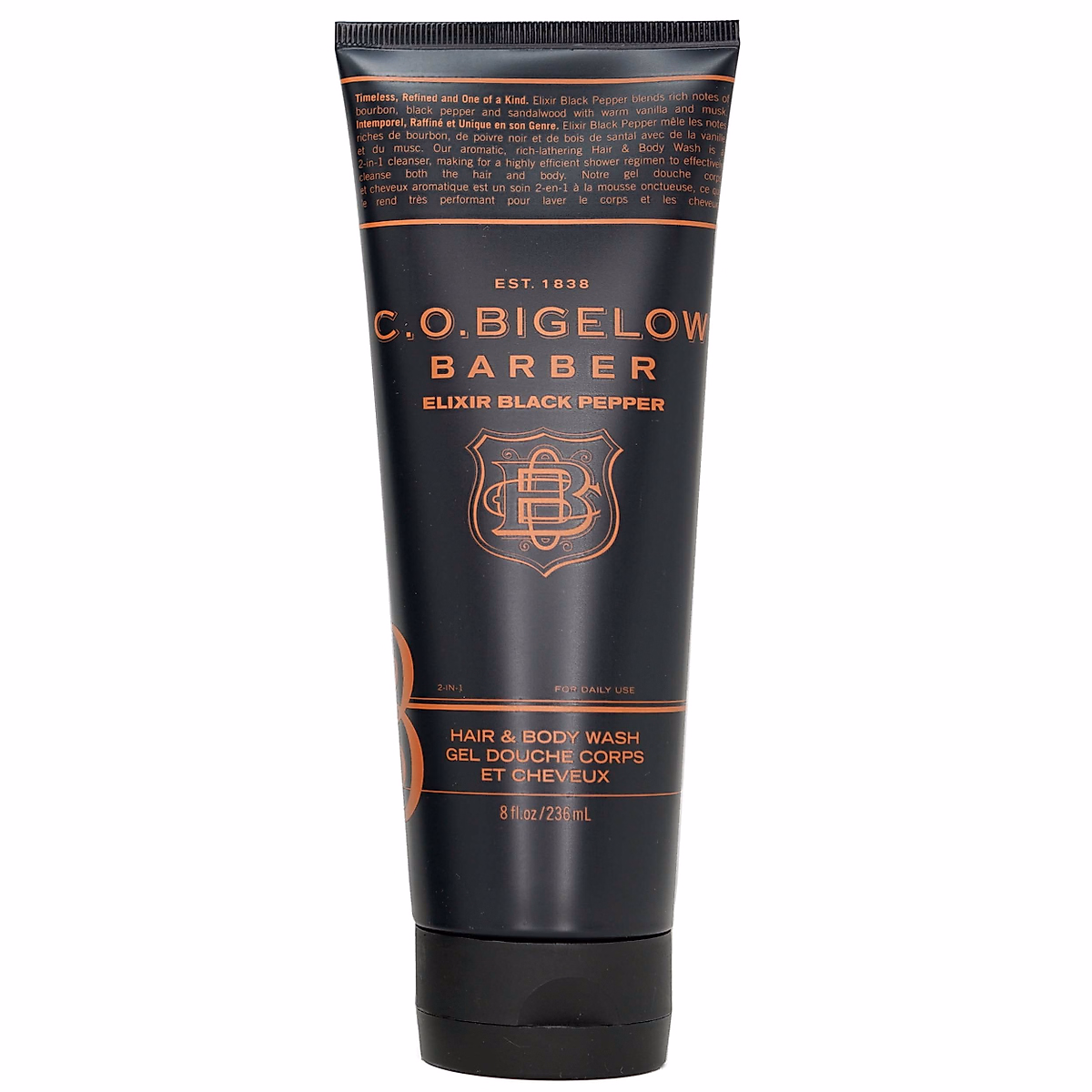 C.O. Bigelow Elixir Black Pepper No. 1609 Bourbon & Sandalwood Moisturizing Shampoo and Body Wash for Men, 8 fl oz