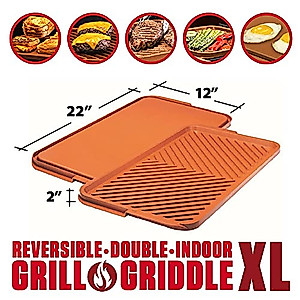 Gotham Steel Nonstick Double Grill Griddle Pan, Brown Reversible with Ti-Cerama Coating, Perfect for BBQs and More As Seen on TV-XL, X-Large