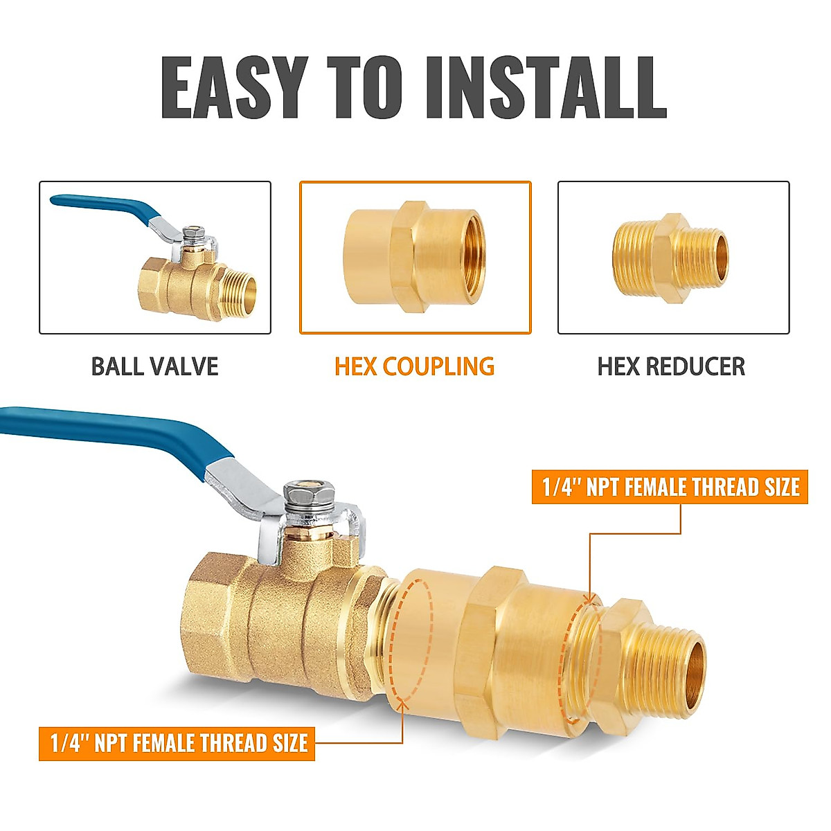 Pipe Fitting, SUNGATOR Brass Air Fitting, Coupling, 1/4" x 1/4" Female Pipe, Air Hose Fittings, Air Tool Fittings (2-Pack)