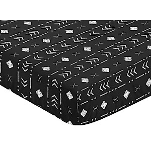 Sweet Jojo Designs Black and White Boho Mudcloth Boy Girl Fitted Crib Sheet Baby or Toddler Bed Nursery - White Black Woodland Bohemian Tribal Southwest Geometric Arrow Gender Neutral Aztec Mud Cloth