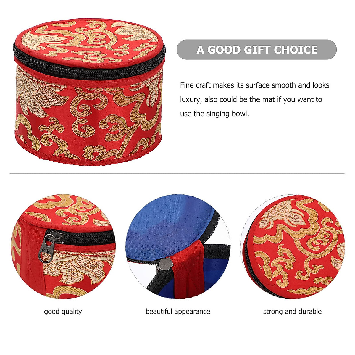 Brocade Cushion Carry Bag Singing Bowl Case Storage Bag: Singing Bowl Carry Case Bag Zippered Tibetan Sound Bowl Cover Container for Buddhist Meditation Bowl 16CM Cushion Meditation Bowl