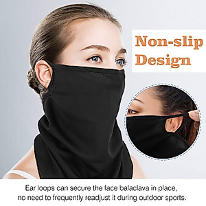 MoKo Scarf Mask Bandana with Ear Loops 3 Pack, Neck Gaiter Balaclava UV Sun Protection Face Mask for Dust Wind Outdoors Motorcycle Cycle Bandana Headband for Women Men - Black