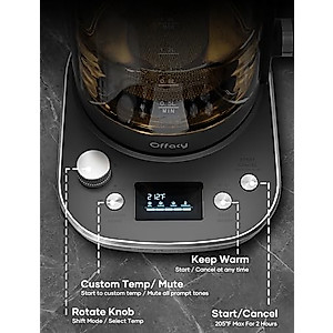 Offacy Electric Tea Kettle, 1.6L 1200W Fast Heating 9 Smart Presets with Removable Infuser Temperature Control 2H Keep Warm, BPA-Free Glass Teapot for Coffee, Boil-dry Protect, Easy to Clean, Black