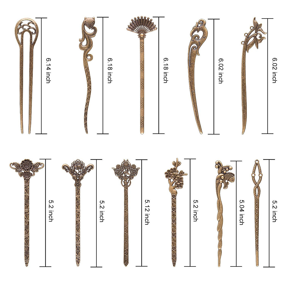 Duufin 22 Pieces Hair Sticks Vintage Chinese Hair Chopstick Retro Hair Fork for Women (Bronze)