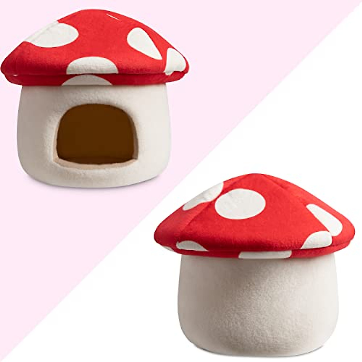 PAPITLULU Pet Bed Small Animals Bed Dutch Pig Hamster Nest Hedgehog Rat Chinchilla Guinea Habitat Mini House, Red Mushroom, S