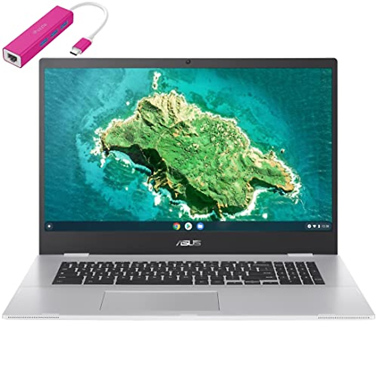 ASUS Chromebook 17.3" FHD Laptop Computer, Intel Celeron N4500 Processor up to 2.8GHz, 4GB LPDDR4 RAM, 32GB eMMC, WiFi 6, Bluetooth 5.2, Webcam, Transparent Silver, Chrome OS, ipuzzle Type-C HUB