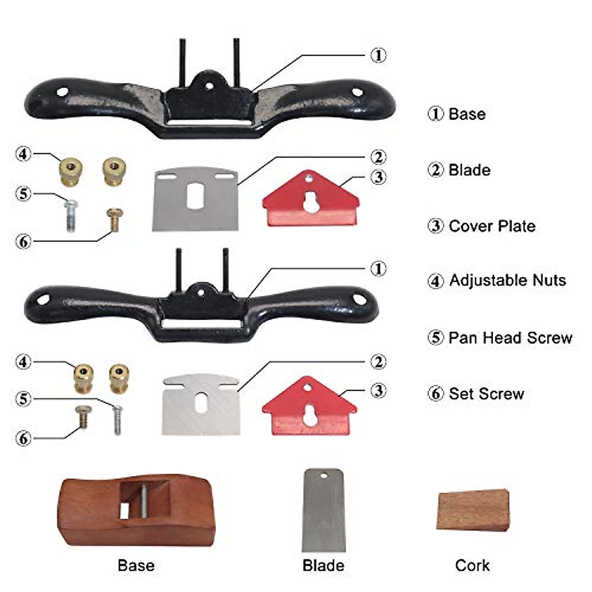 boeray 2pcs Adjustable SpokeShave with Flat Base, 6pcs Metal Blade and 1pcs Portable Woodworking Planes Wood Working Hand Tool Perfect for Wood Craft, Wood Craver, Wood Working