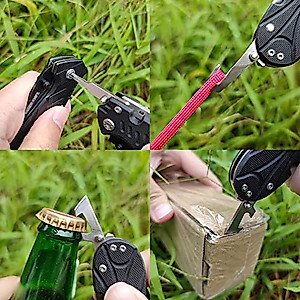 7.8“ Multitool Pocket Knife, Tanto Folding Knife Camping Fishing Tool for Men, 5 in 1 Multitool Knife with Bottle Opener Screwdriver Rope Cutter Box Opener Glass Breaker