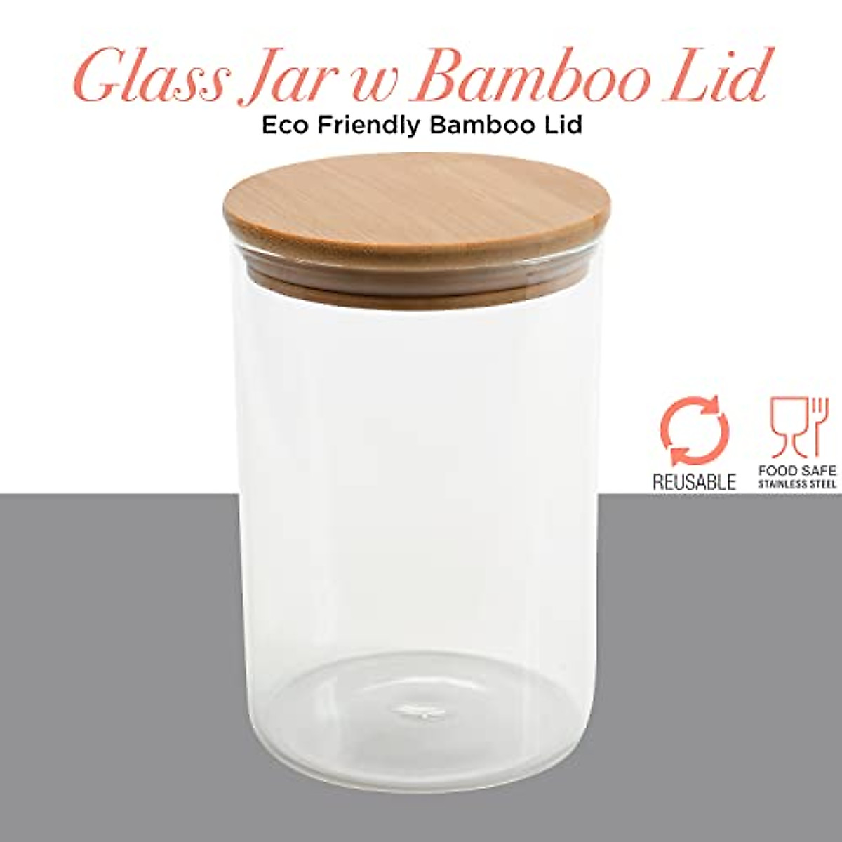 Kitchen Details Round Glass Jar | 1 Liter | Bamboo Airtight Seal Lid | Wide Mouth | Food Storage Canister | Tea or Coffee | Spices | Flour | Sugar | Clear