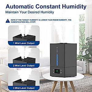 6L Humidifiers for Bedroom Large Room, Cool Mist Humidifiers for Baby Nursery Plants with Essential Oils Diffuser, 360°Rotatable Double Spray Outlet Nozzle, Auto-Shut Off, Sleep Mode, Quiet, Top Fill Ultrasonic Smart Control, Easy to Clean