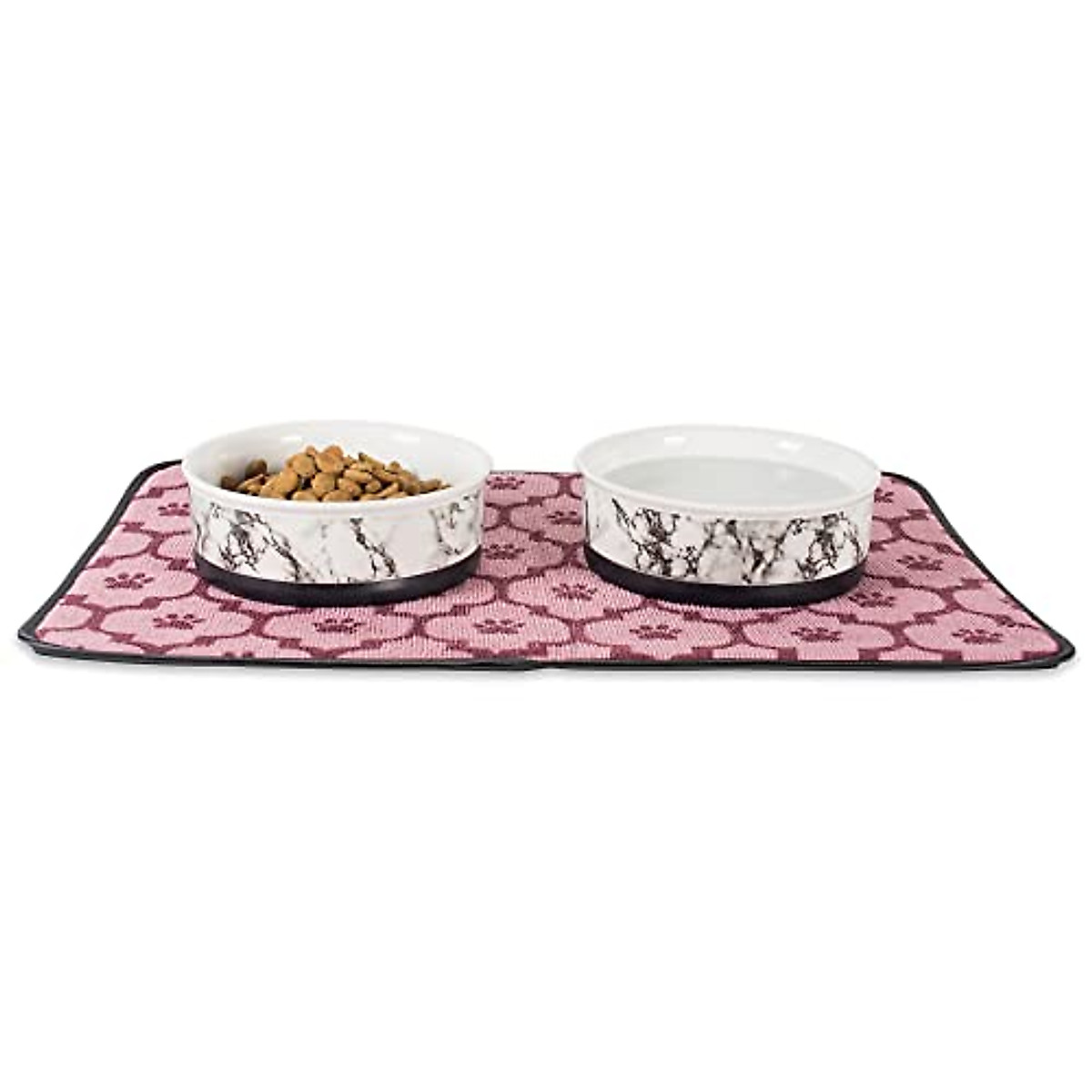 Bone Dry Pet Bowl Collection Ceramic Set, Medium, Marble, 2 Count White