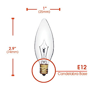 25W B8 Incandescent Clear Chandelier Light Bulb, Torpedo Tip, E12 Candelabra Base, 160 Lumens, Dimmable, 120V, (6 Pack)